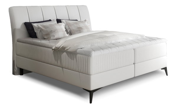 Pat matrimonial Boxspring 140 cm Alberto (alb) (cu saltele) | Zondo.ro