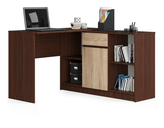 Rohový PC stolek Bahar (wenge + dub sonoma) | HezkyNabytek